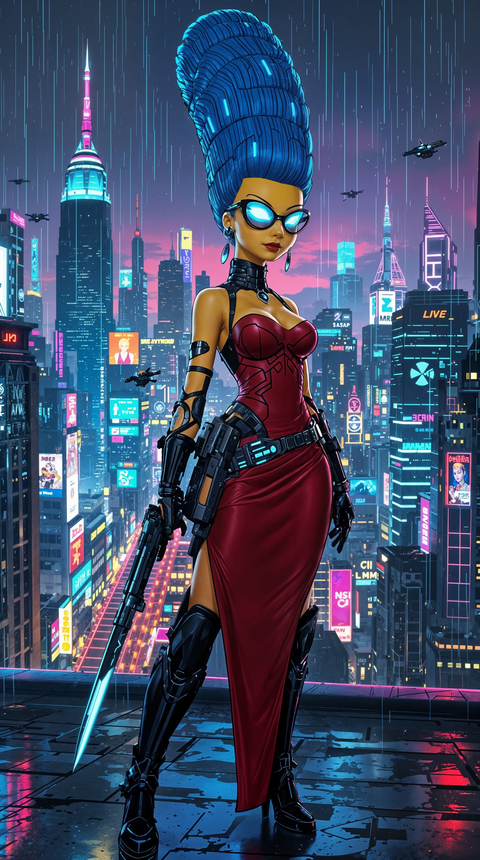Marge Simpson - Cyberpunk Marge Simpson: Futuristic Assassin