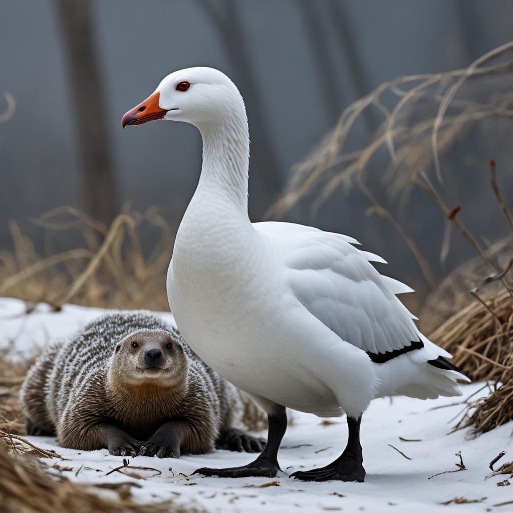 A mongoose tells a snow goose. "It's lucky you're not a snake. Is it ...