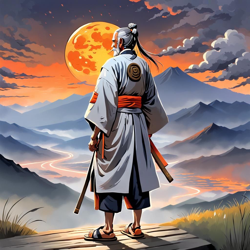 Simple Samurai warrior & Orange Moon - AI Generated Artwork - NightCafe ...