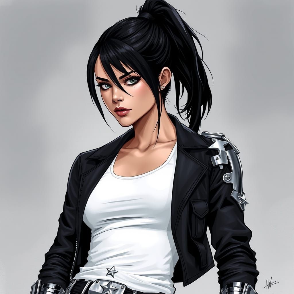 Cybernetic Assassin with Alabaster Skin and Raven ... - AI Art