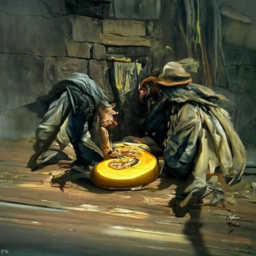 Two hobos fighting over a wheel of cheese - AI Generated Artwork ...