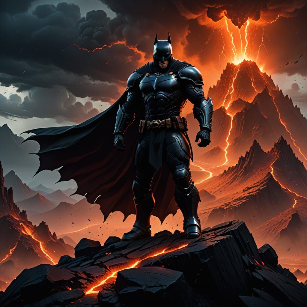 Dark Knight Dominates Stormy Red Mountain in Epic ... - AI Art