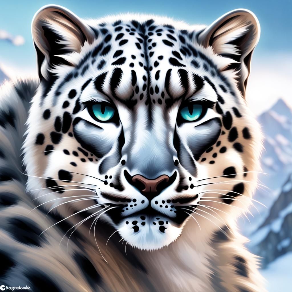 SNOW LEOPARD CLOSE UP - AI Generated Artwork - NightCafe Creator