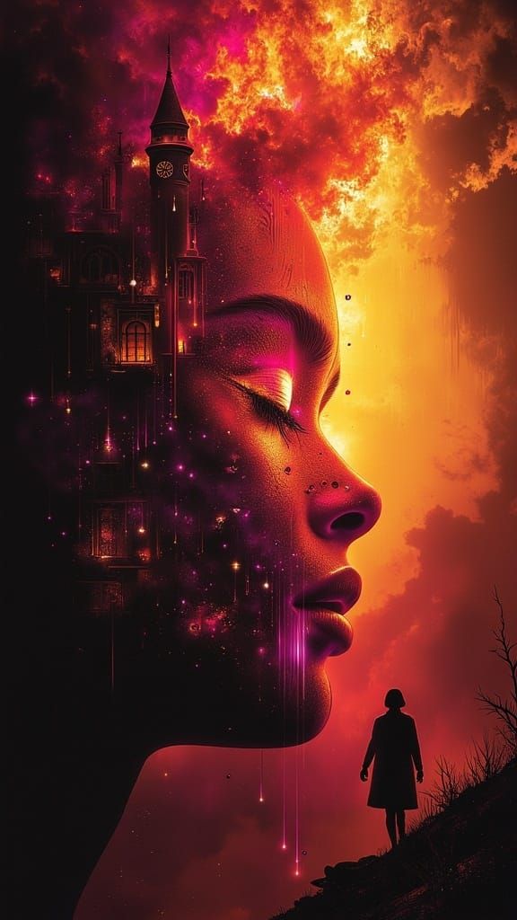 Fierce Flames Engulf Despair in a Cyberpunk Infern... - AI Art