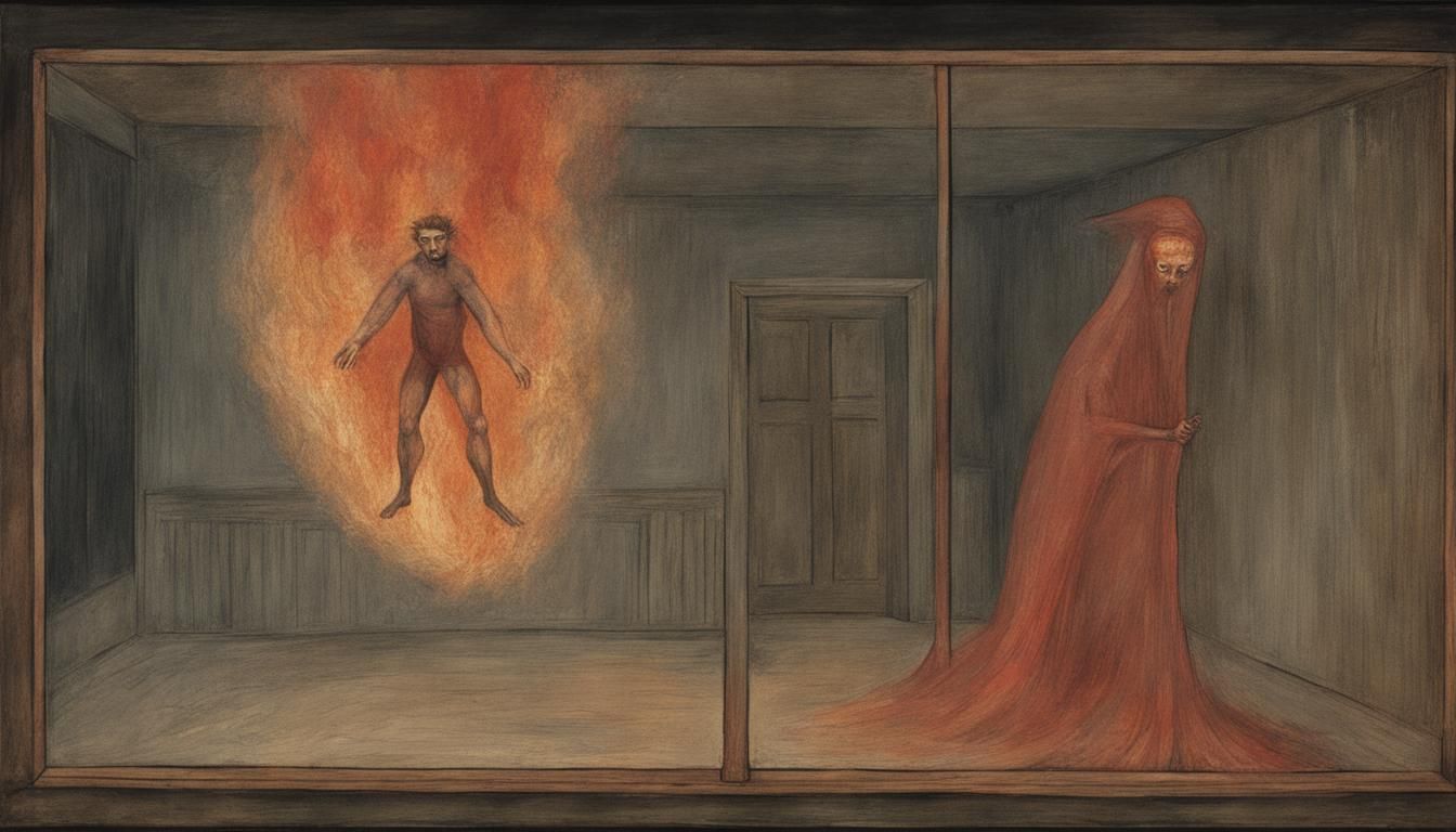 Cyclops is a witch flying in the darkness through a window. Bloody ...