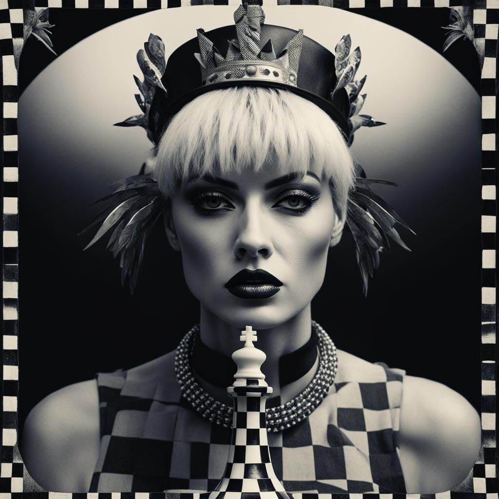 Chess board Punk - Chess Punk Queen in Black and White Geo...