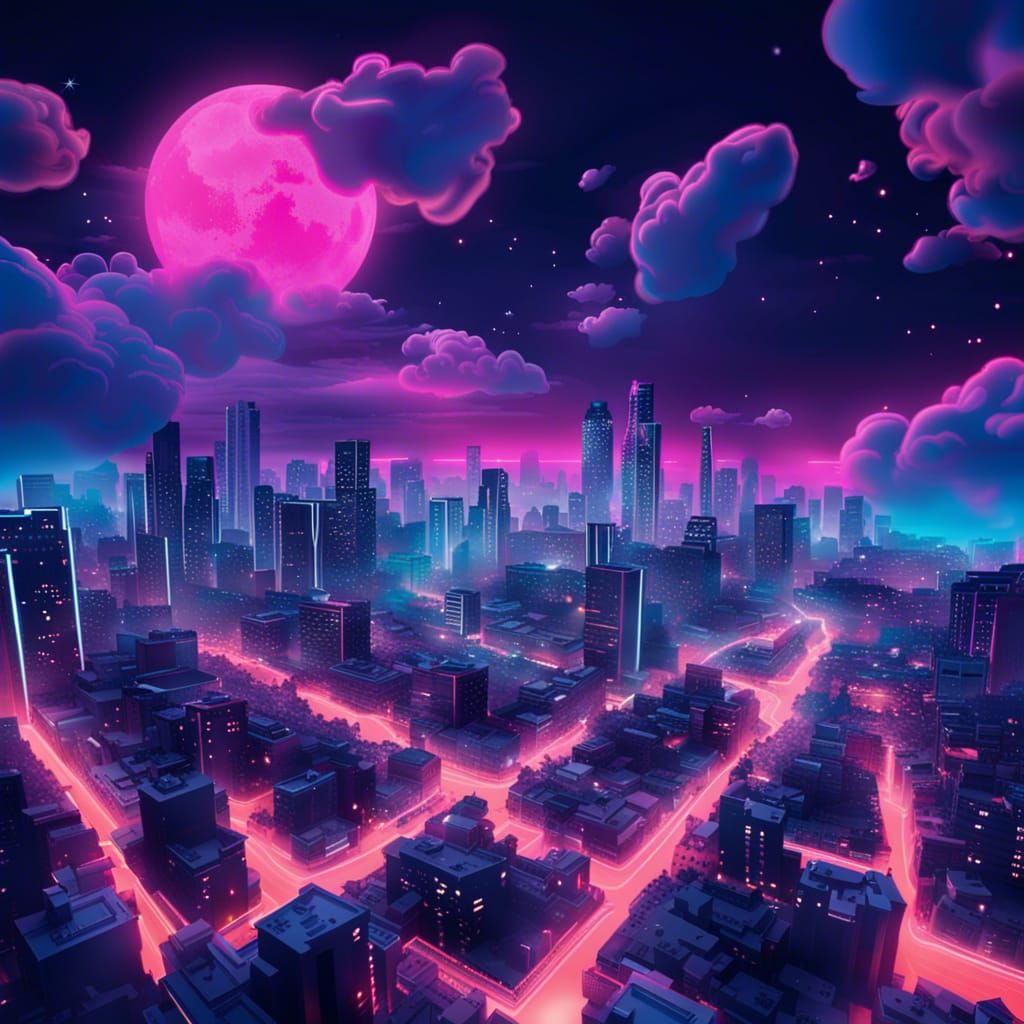 Synthwave City lights - AI Generated Artwork - NightCafe Creator