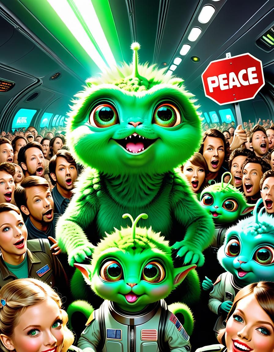 With their adorable googly eyes the green aliens declare their peaceful ...