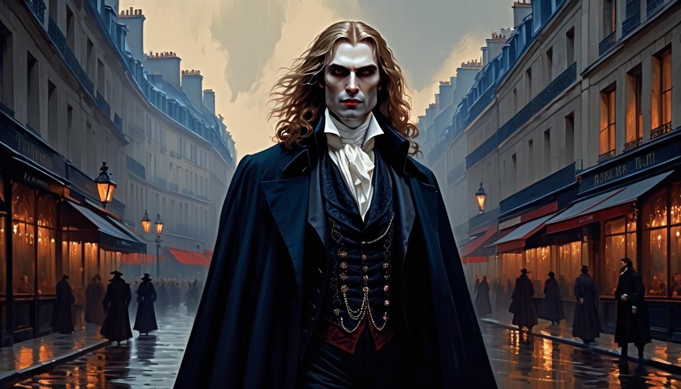 Portrait painting of the vampire lestat, paris! floating, muscular male ...