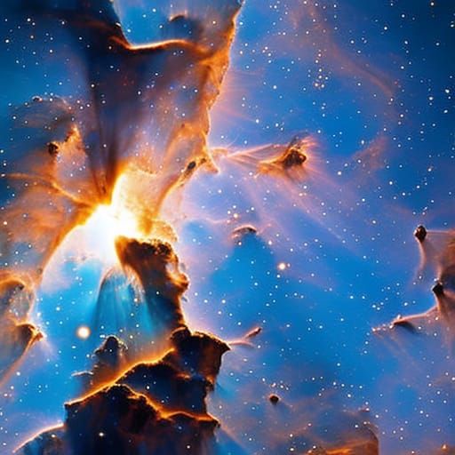 webb telescope image of pillars of creation. Blue nebula, stunning display of stars against a ...