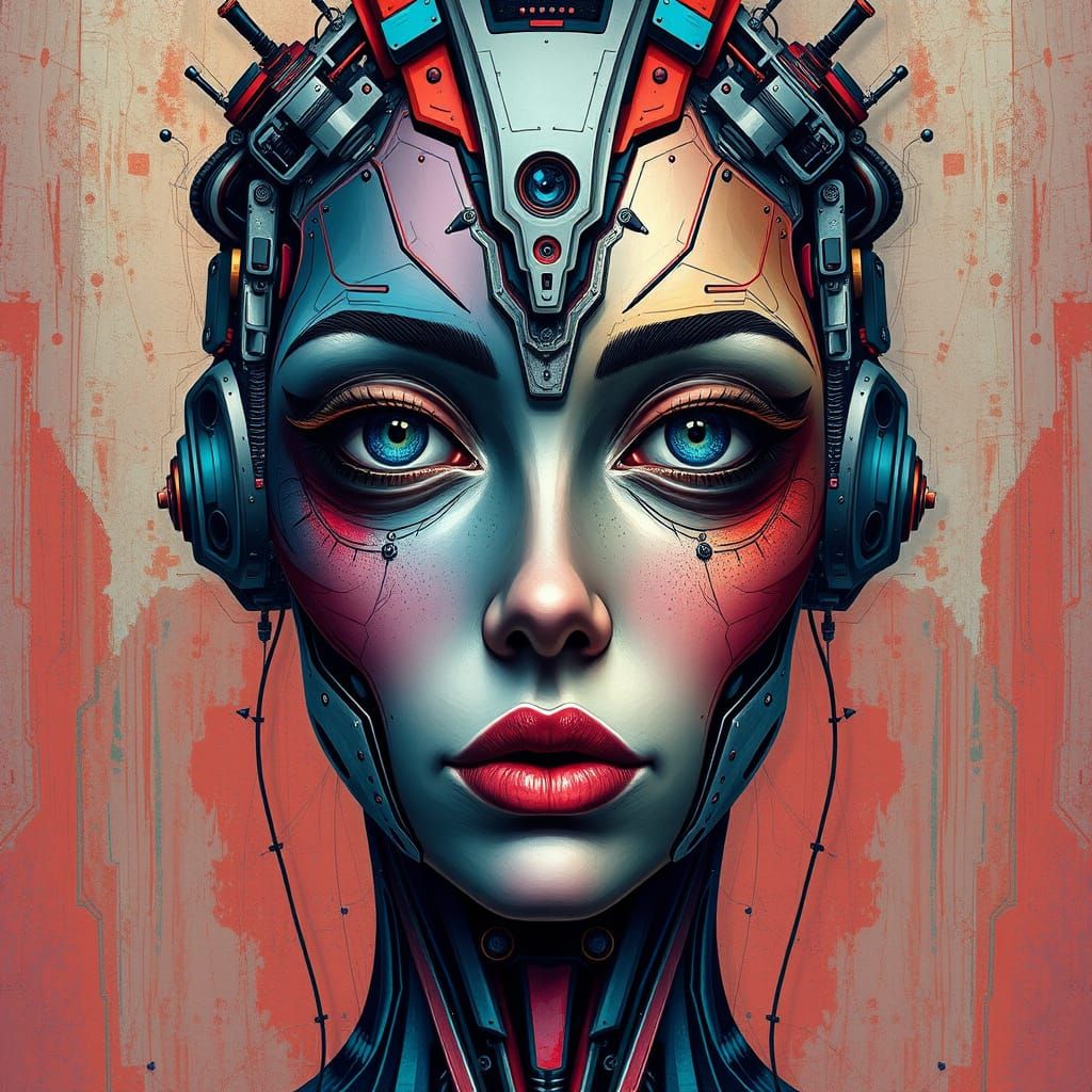 Symmetrical Alien Cyborg Portraits in Vibrant Colo... - AI Art