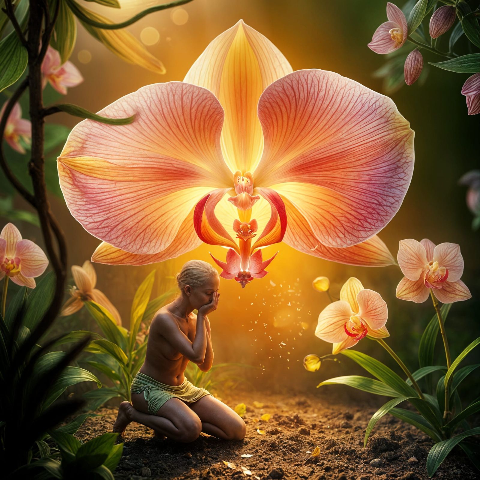 Surreal Orchid Blooms in Radiant Garden of Mythic ... - AI Art