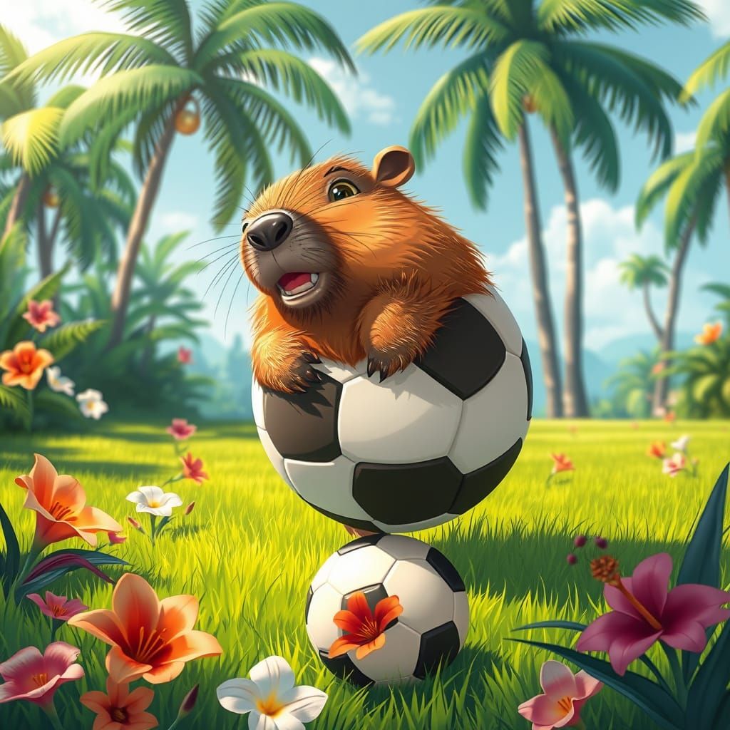 Whimsical Capybara Soccer Ball Joyride in Vibrant ... - AI Art