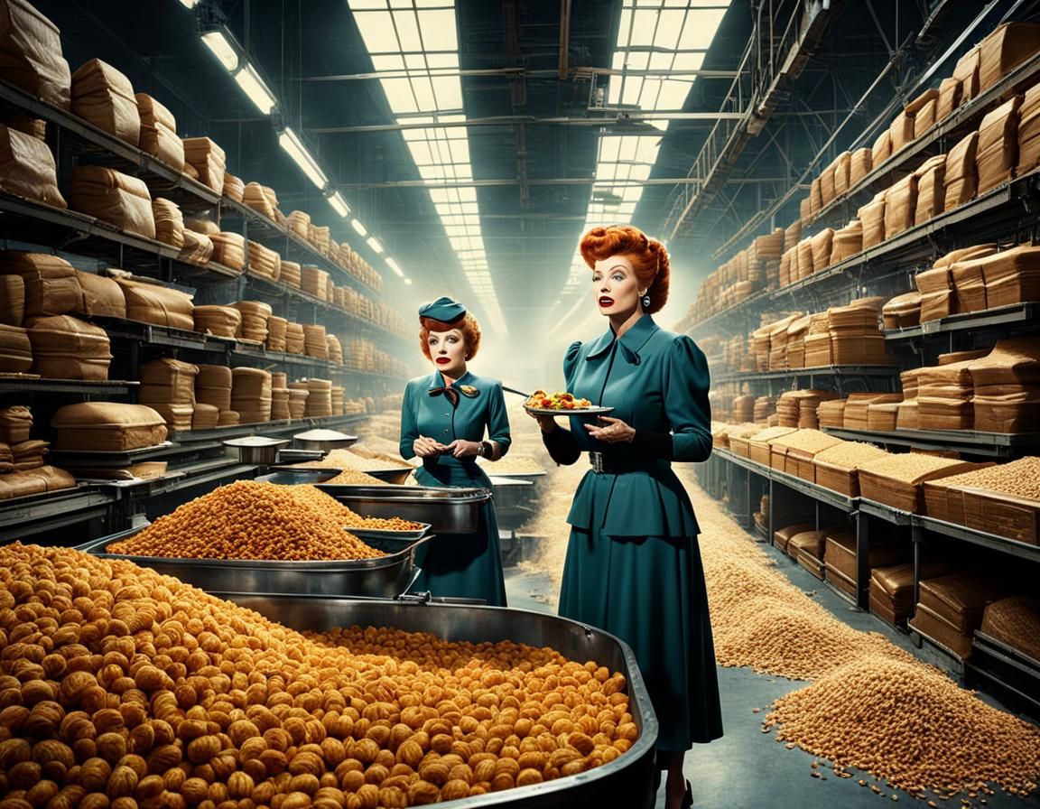 Iconic Scene with Lucille Ball in a factory stuffing her mouth with ...