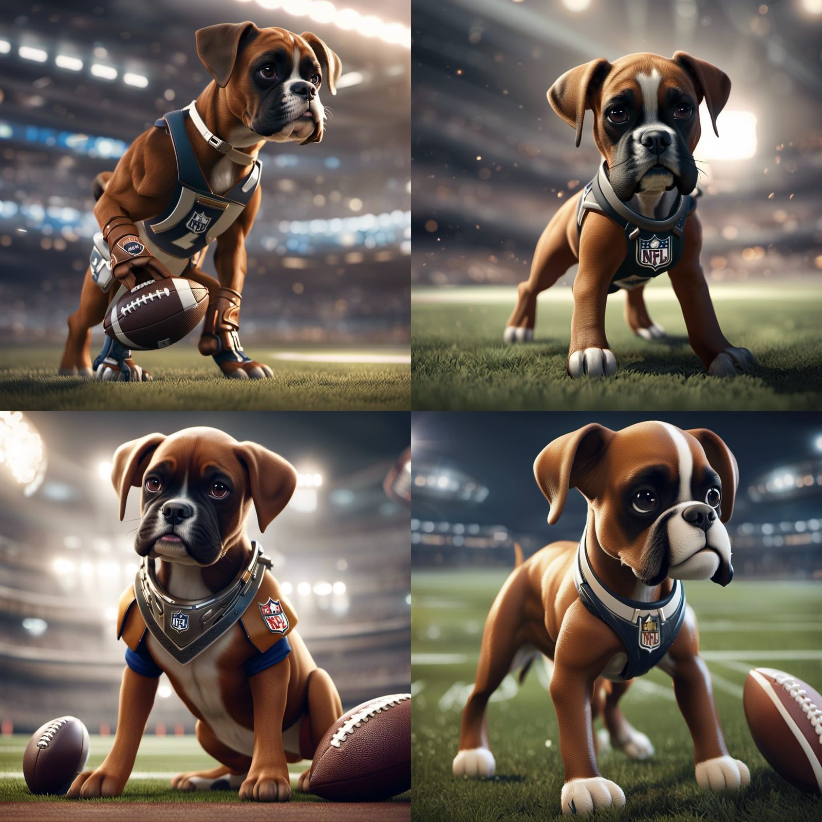 Brown Boxer puppy wearing an NFL uniform playing nfl football intricate ...