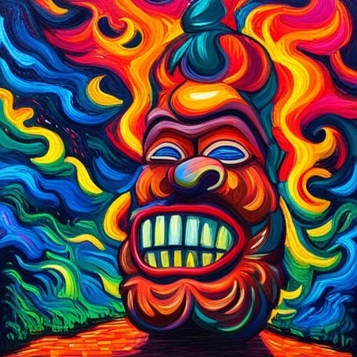 Tiki carved joy laughing neon flame - AI Generated Artwork - NightCafe ...