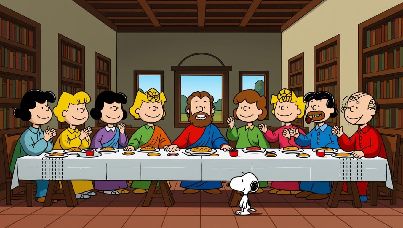 The Last Supper as The Peanuts comic strip charact... - AI Art
