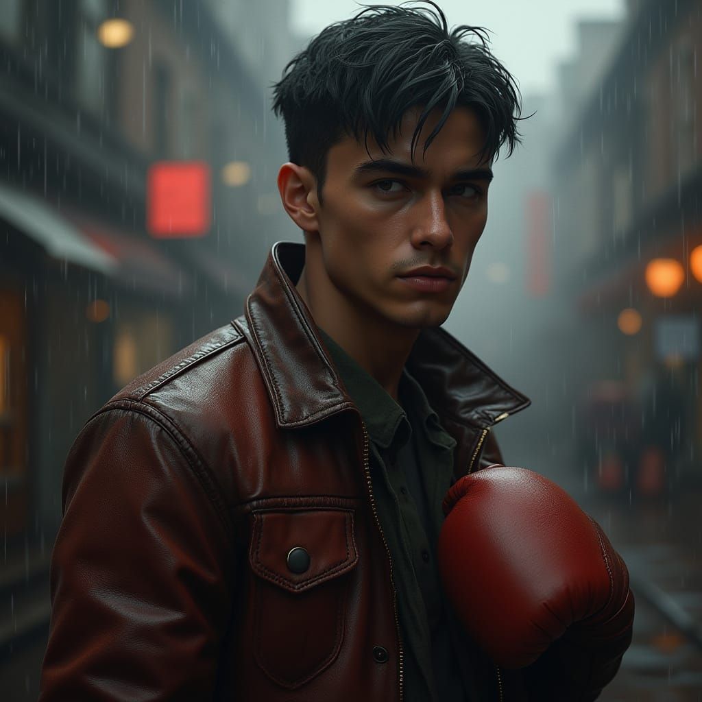 retrato masculino - Boxer Portrait in Art Nouveau Style, Rai...