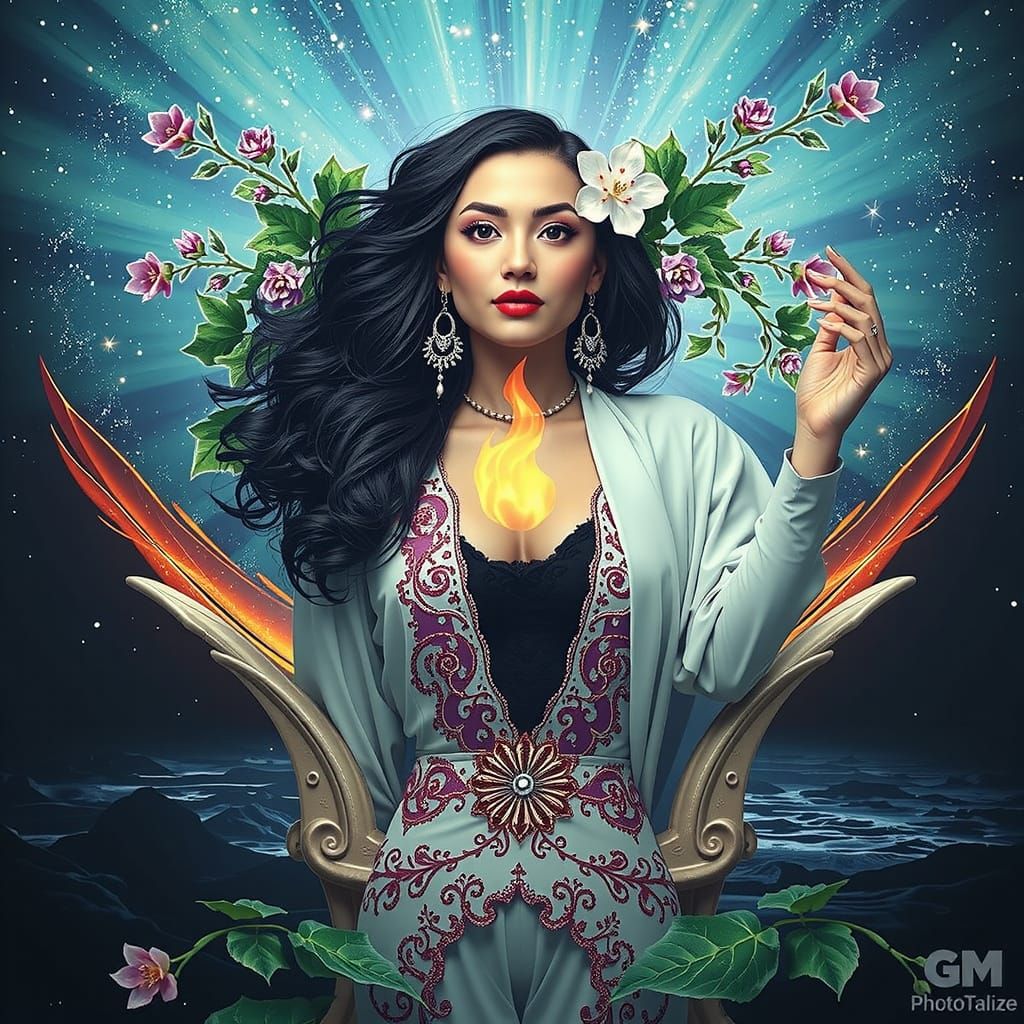 Starry Night Portrait with CGI Flame - 3D Art - AI Art