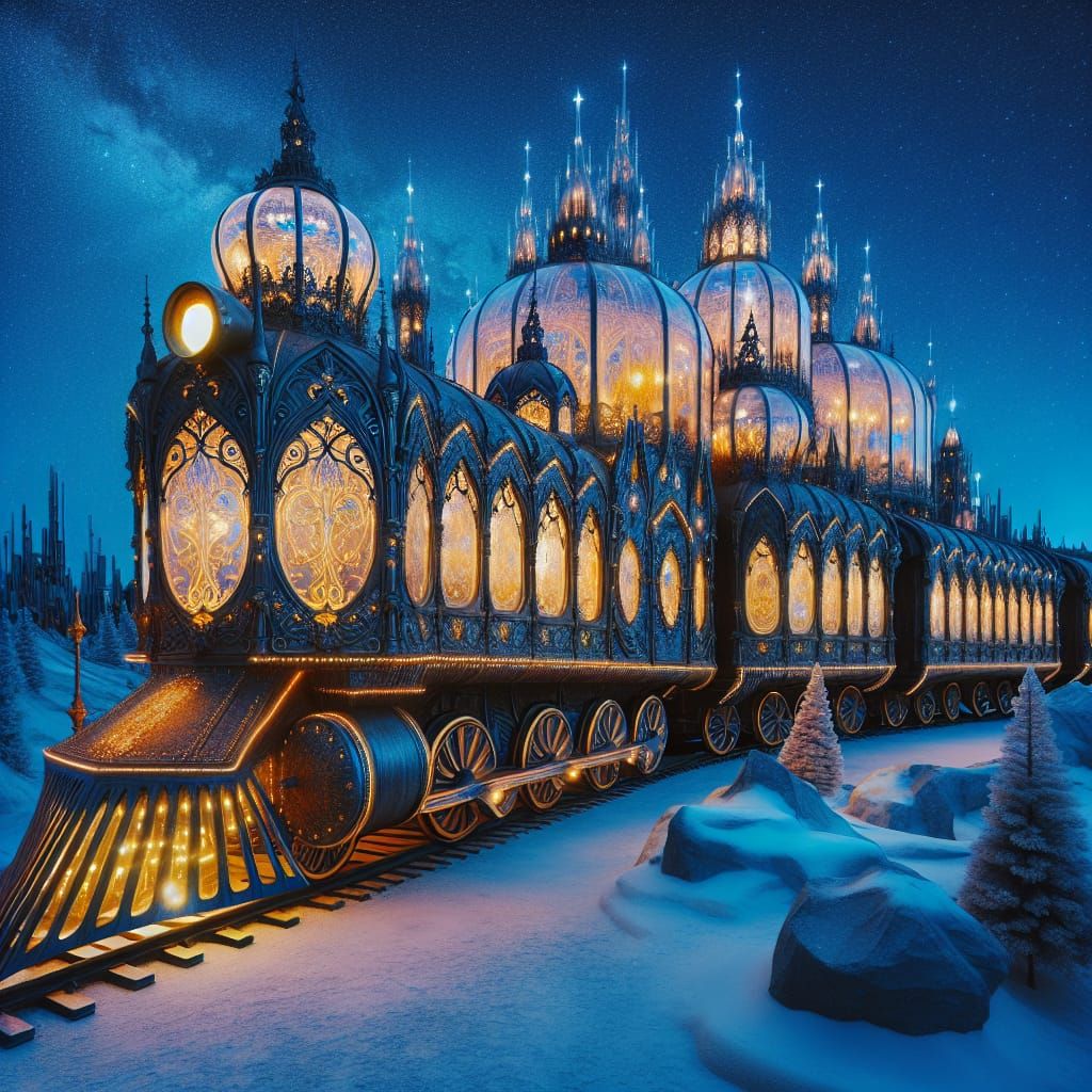 Train 1 - Gothic Train Under Starry Night Sky