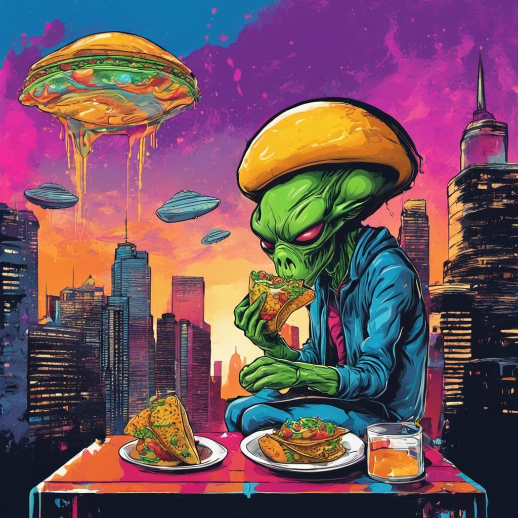 Alien with Taco Craving - AI Generated Artwork - NightCafe Creator