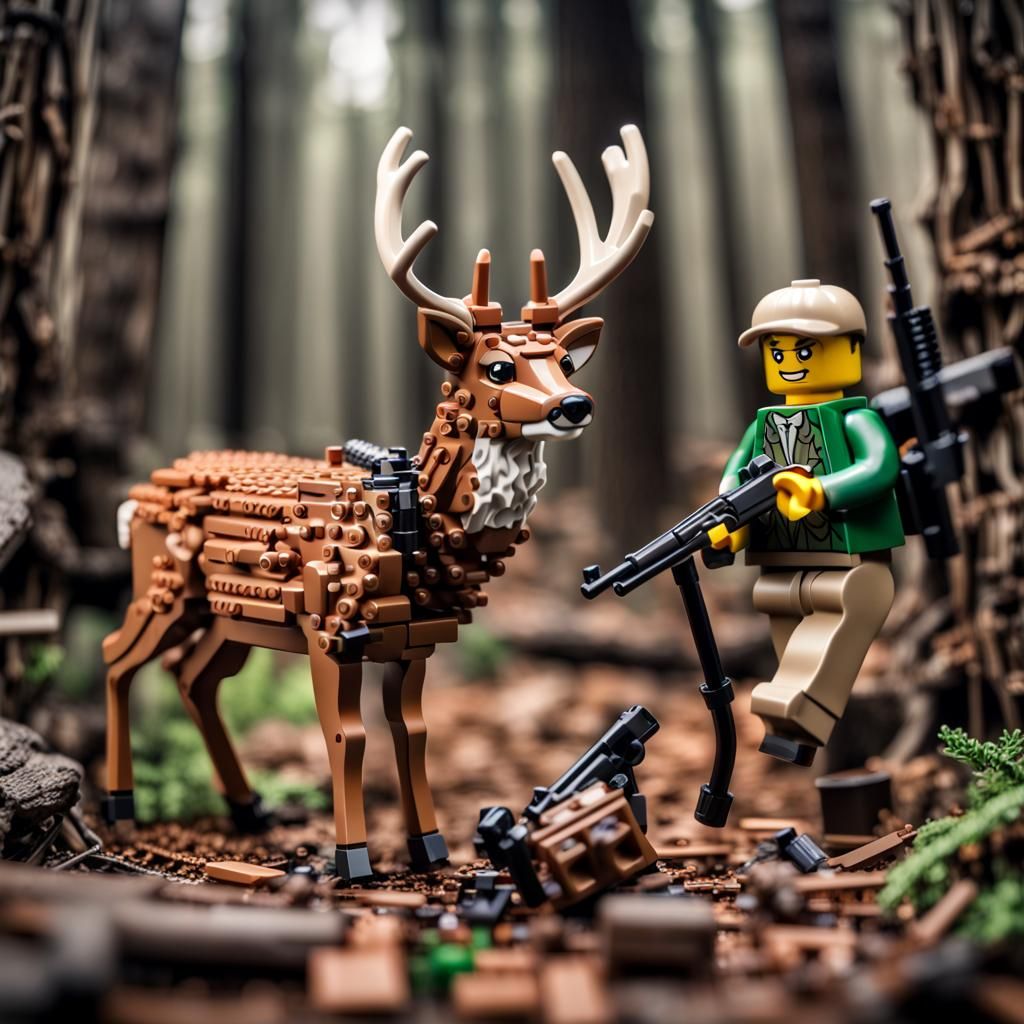 Lego toys, man deer hunting with friends, woods, legos - AI Generated ...
