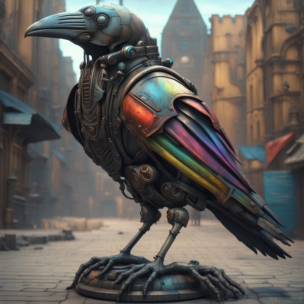 Colorful Mechanical Crow - AI Generated Artwork - NightCafe Creator
