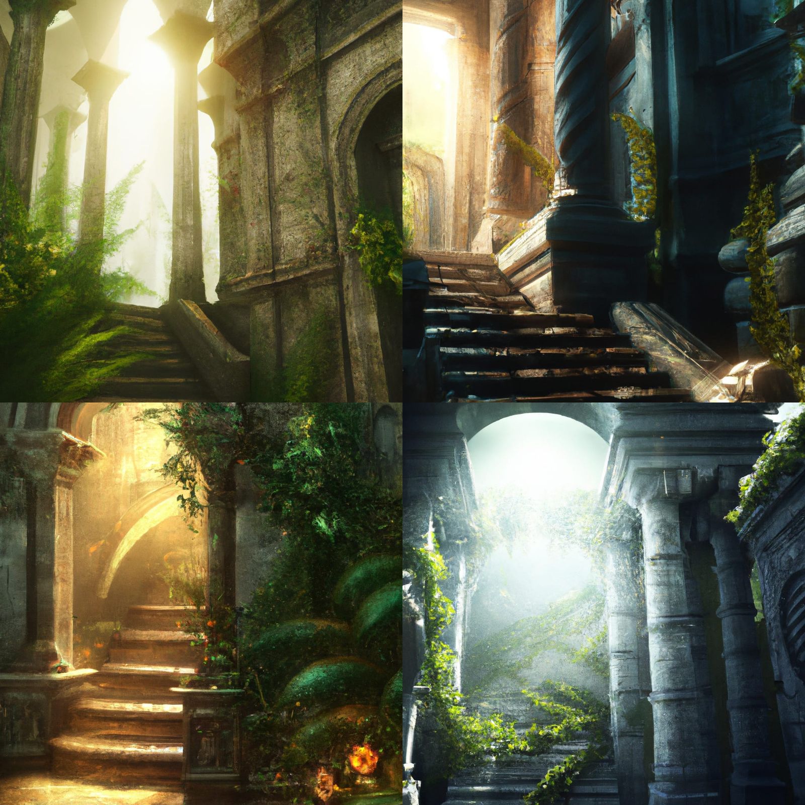 Overgrown pantheon, stairways and archways, sunlight - AI Generated ...