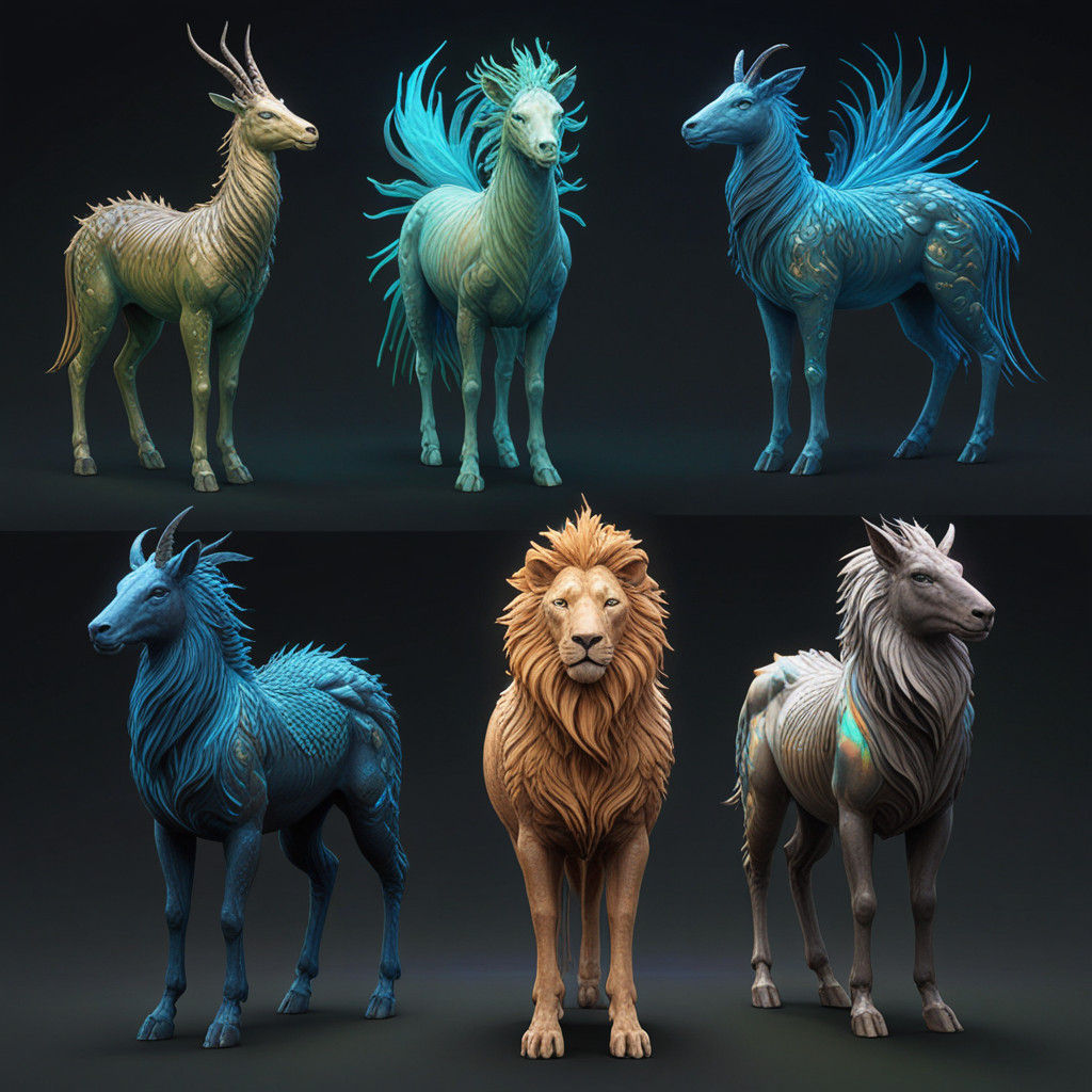 Majestic, Iridescent Alien Beasts in Neo-Sci-Fi St... - AI Art