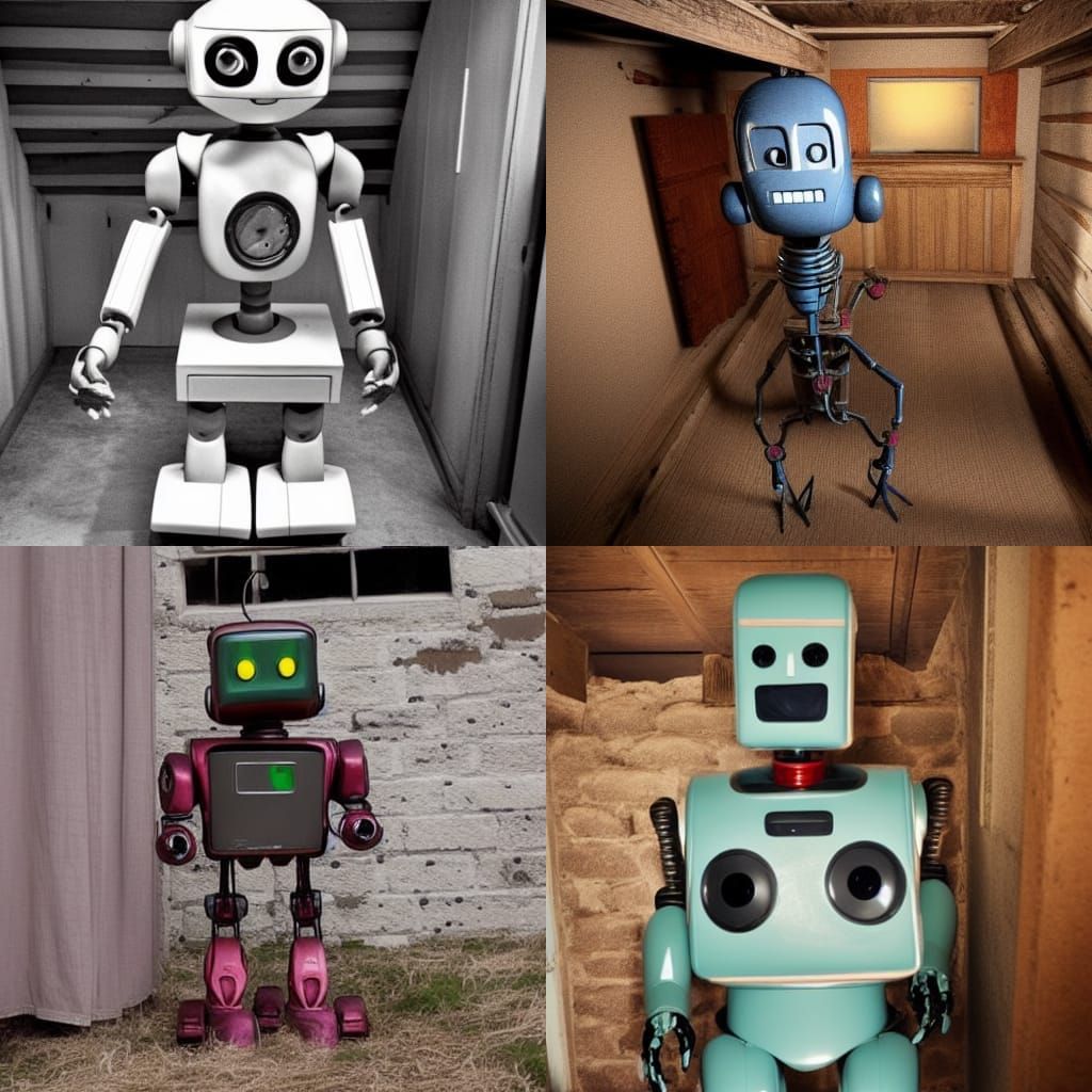 E.g. a creepy robot in a old attic : r/nightcafe