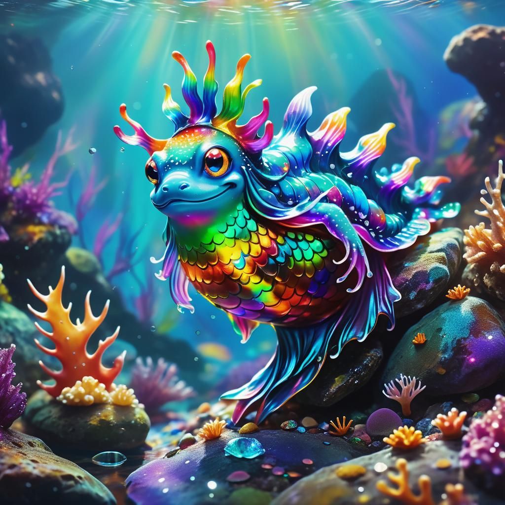 Rainbow Mermaid Mermaid Sea Slug in Enchanting Und... - AI Art