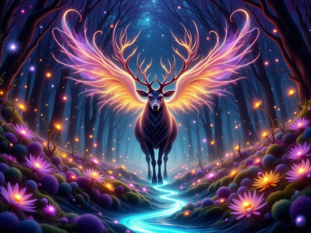 Nilus: Winged mythical Deer stag - Majestic Winged Deer Stag...