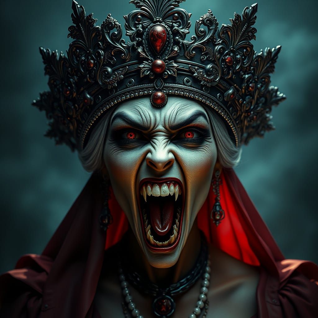 Dark Vampire Queen Reigns with Fierce Rage in Goth... - AI Art