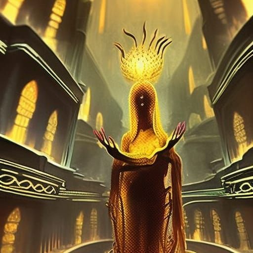 A Jelleyfish humanoid made of yellow light tall elongated limbs ...