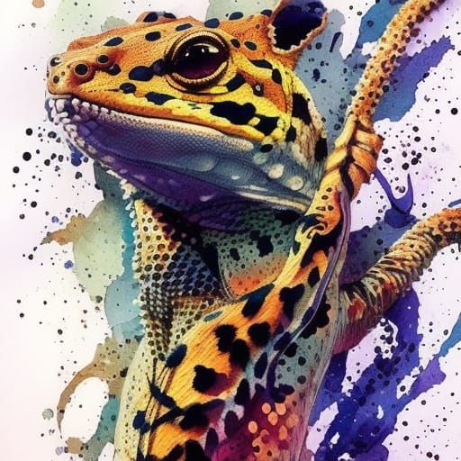 beautiful leopard gecko, lizard, Intricately detailed liquid gouache ...