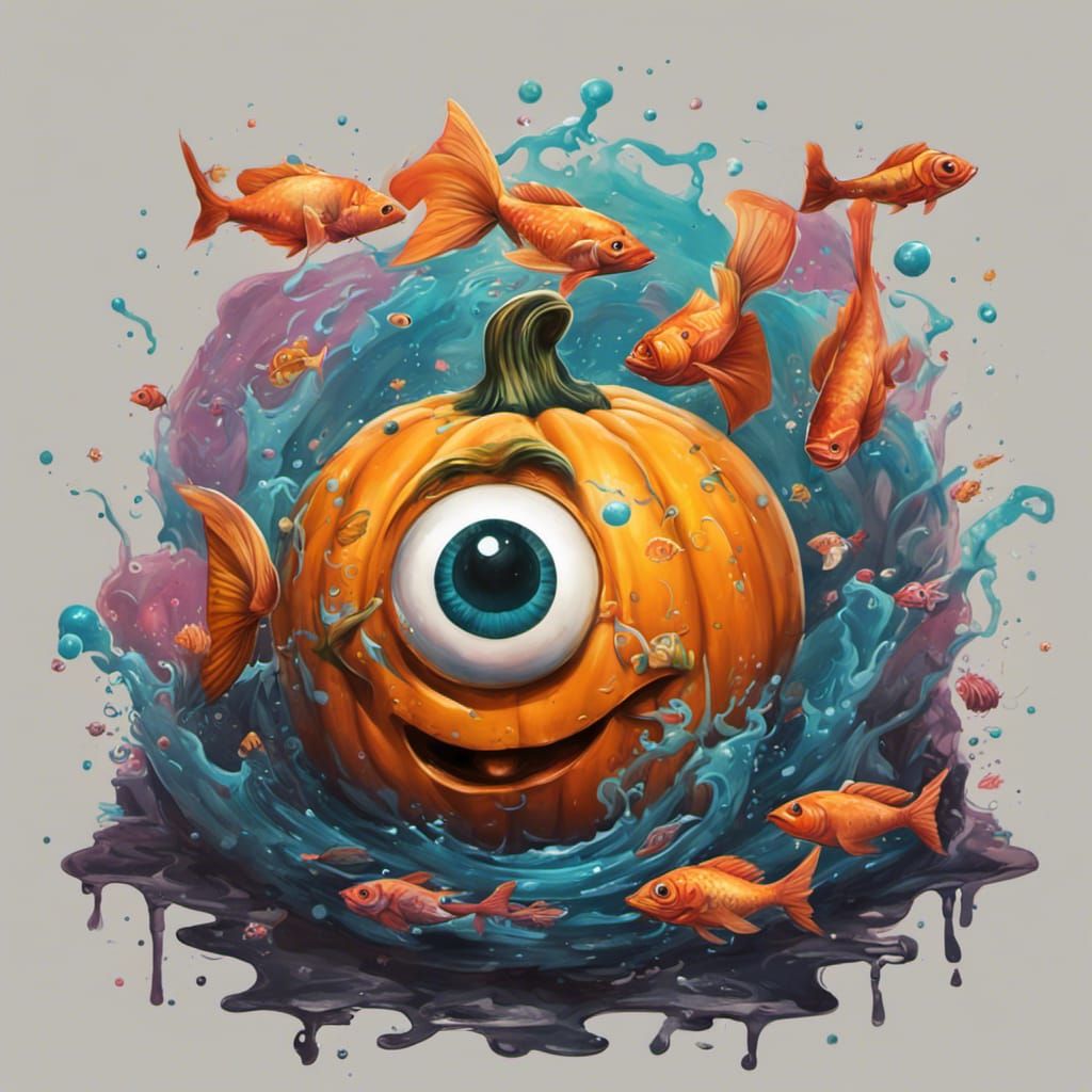 One-eyed Fish Halloween Pumpkin - AI Generated Artwork - NightCafe Creator