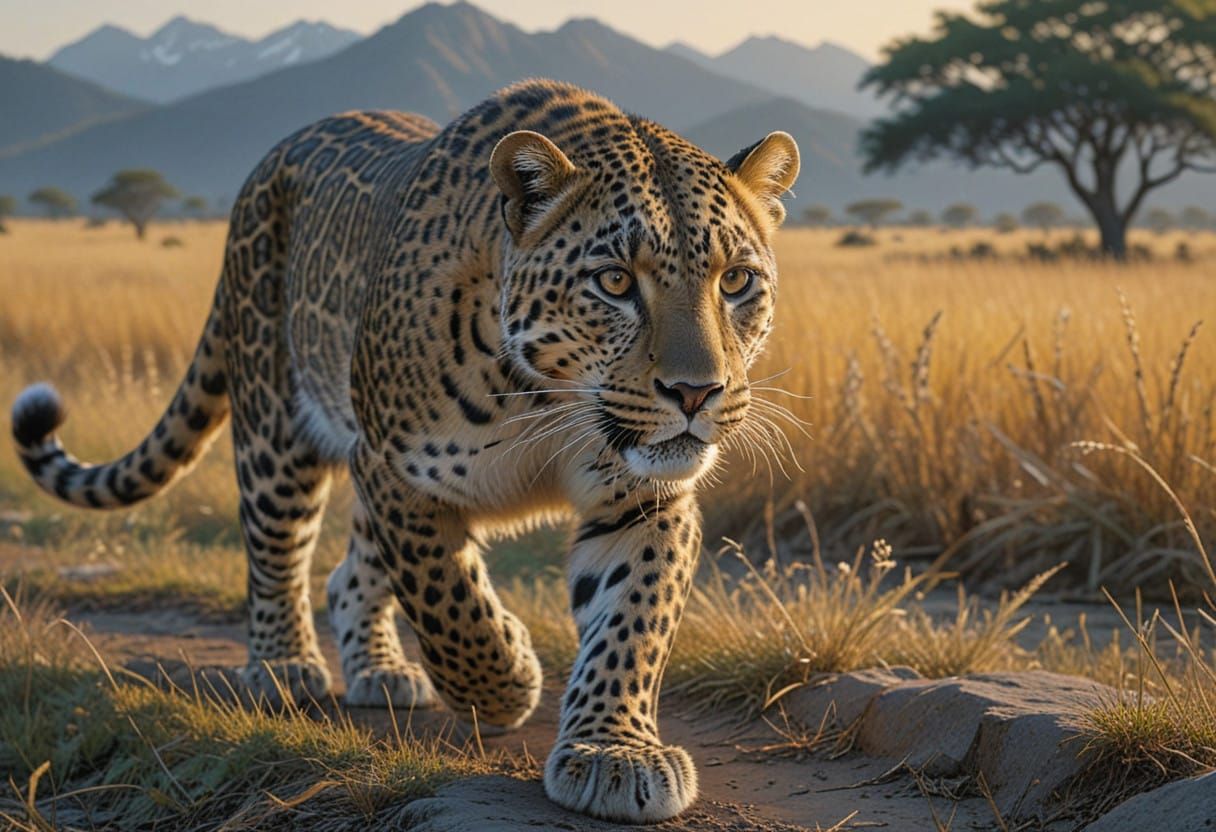 Surreal Cinematic Portrait of a Leopard in African... - AI Art