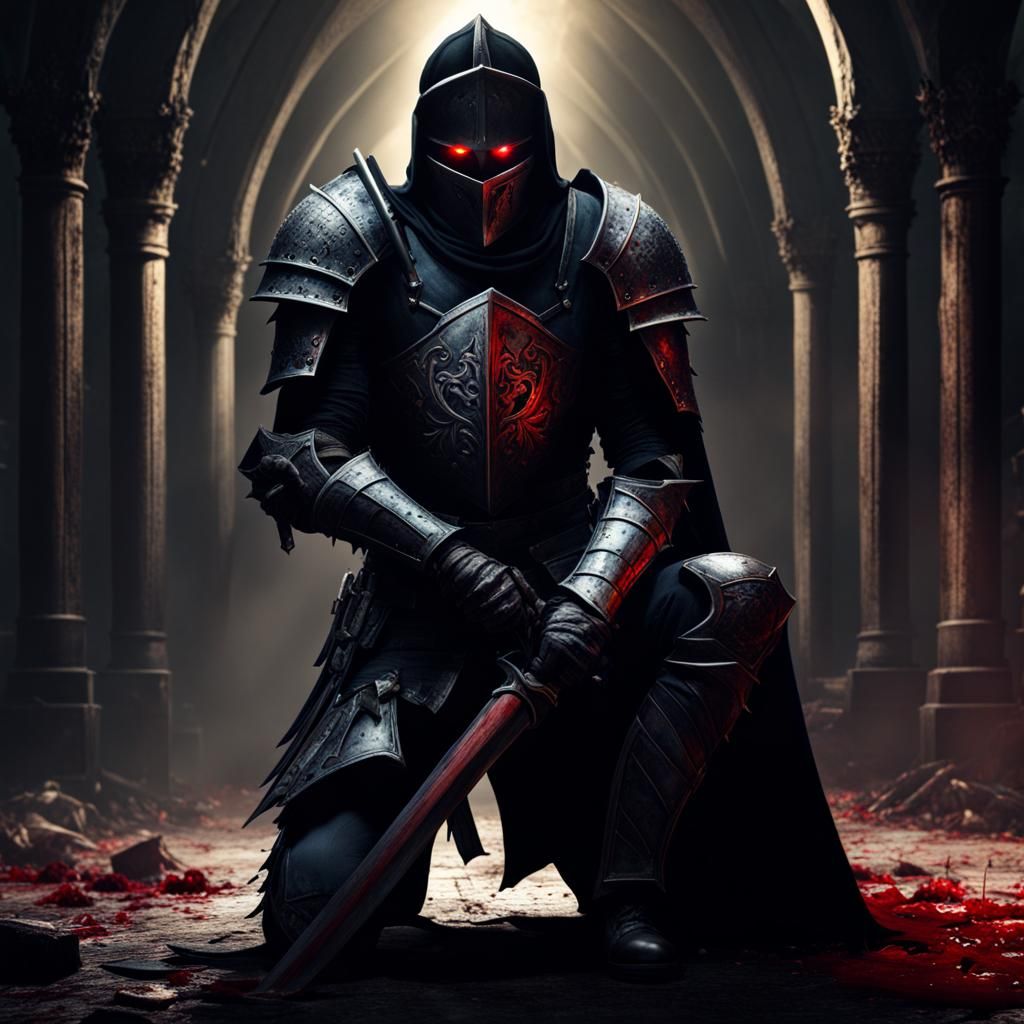 Gothic knight on knees - AI Generated Artwork - NightCafe Creator
