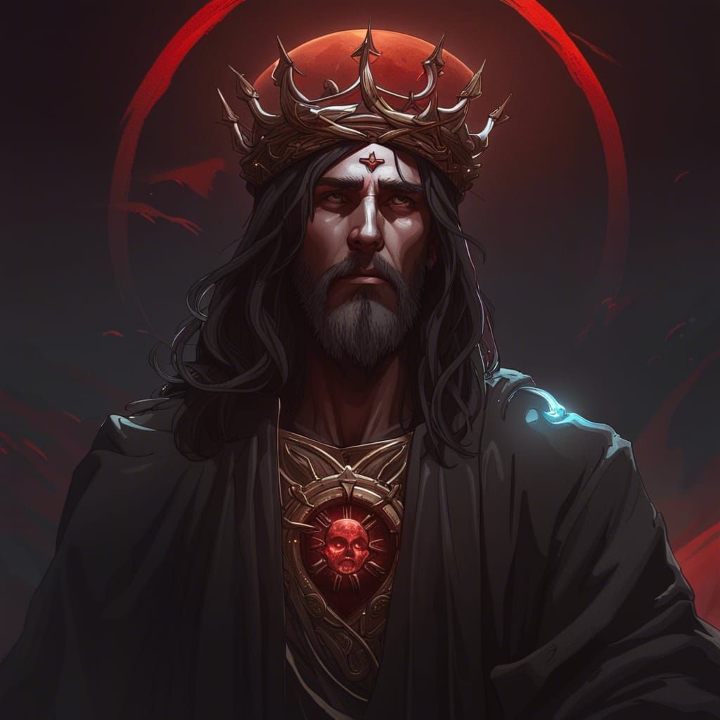 Soul Reaper Jesus Christ wearing black robes and crown of thorns during ...