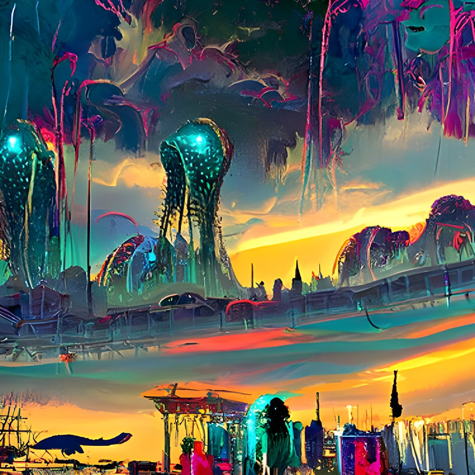 Bright Teal Alien City, 2-44 - AI Generated Artwork - NightCafe Creator