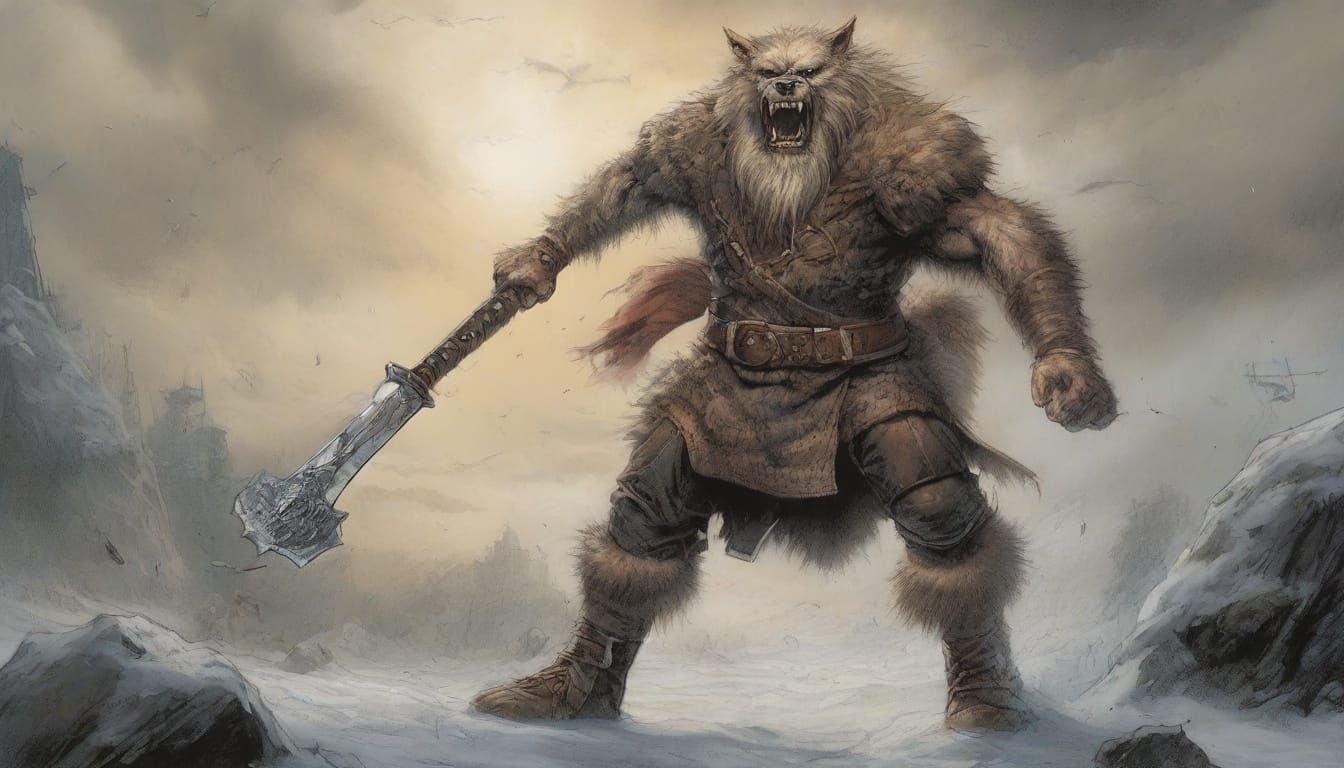 a viking werewolf readies for battle