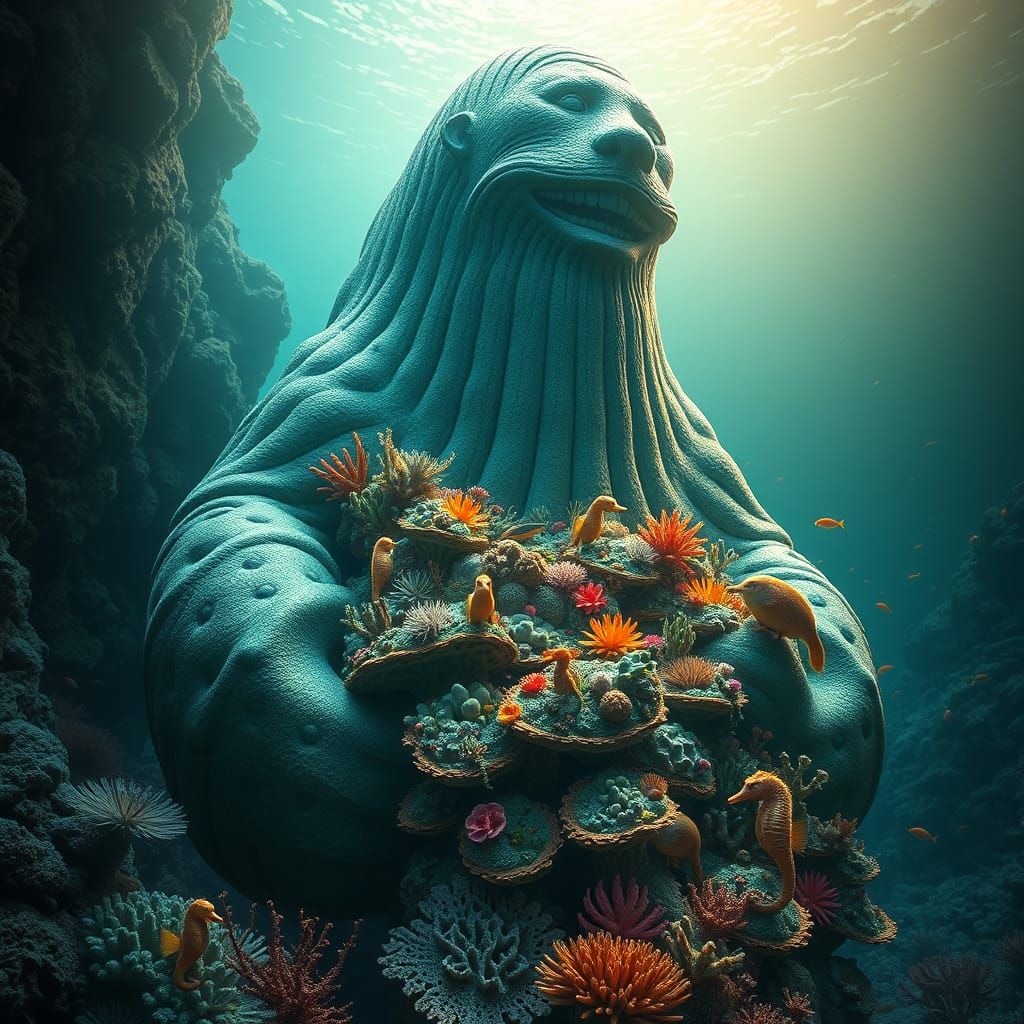 Gentle Ocean Giant in Ethereal Embrace - AI Art