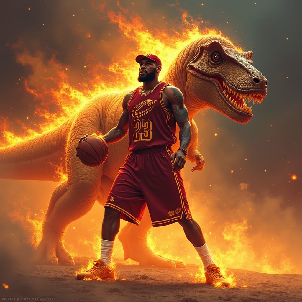 lebron james on fire as a dinosaur - Lebron James as T-Rex i...