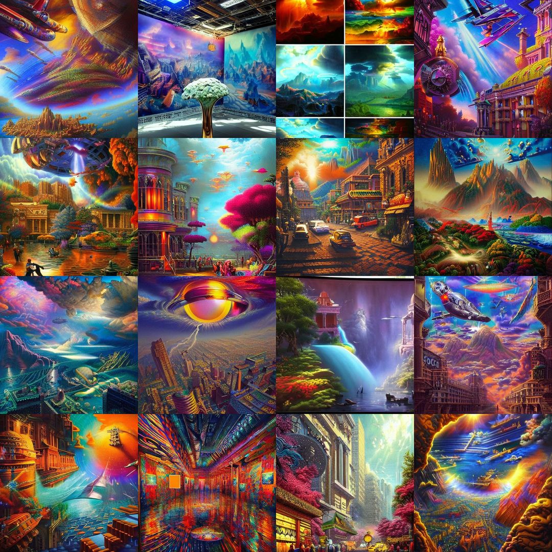 First Stable Diffusion Post 16 x Dream Worlds - AI Generated Artwork - NightCafe Creator
