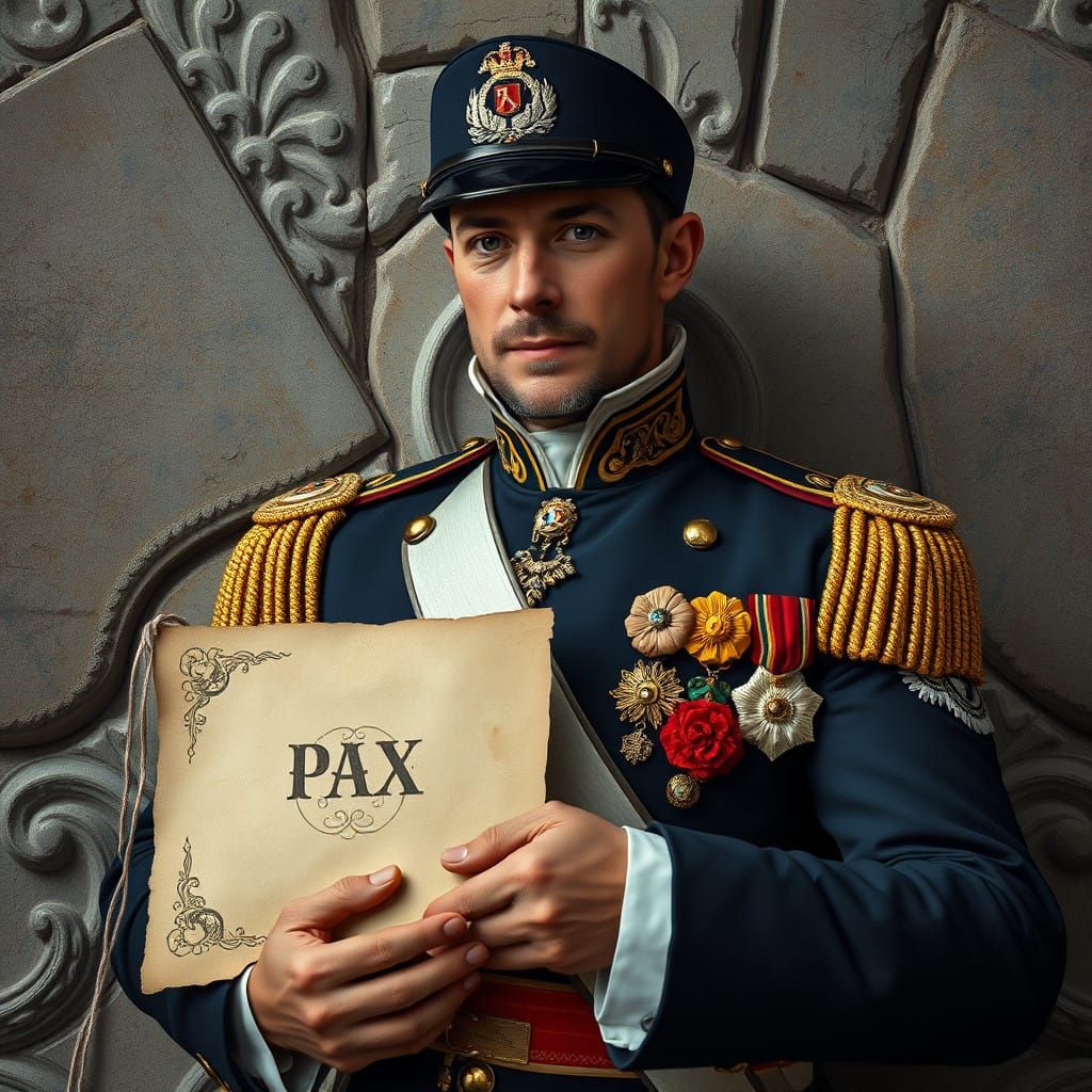 Polish General Holds Ancient 'PAX' Letter in Baroq... - AI Art