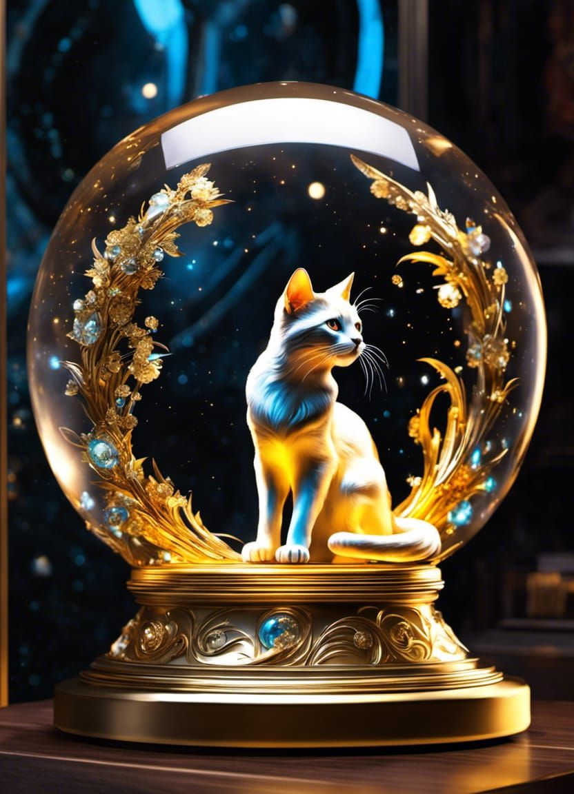 ~A Tiny gold/crystal cat ON A TROPHY STAND 🏆encrusted with diamonds ...