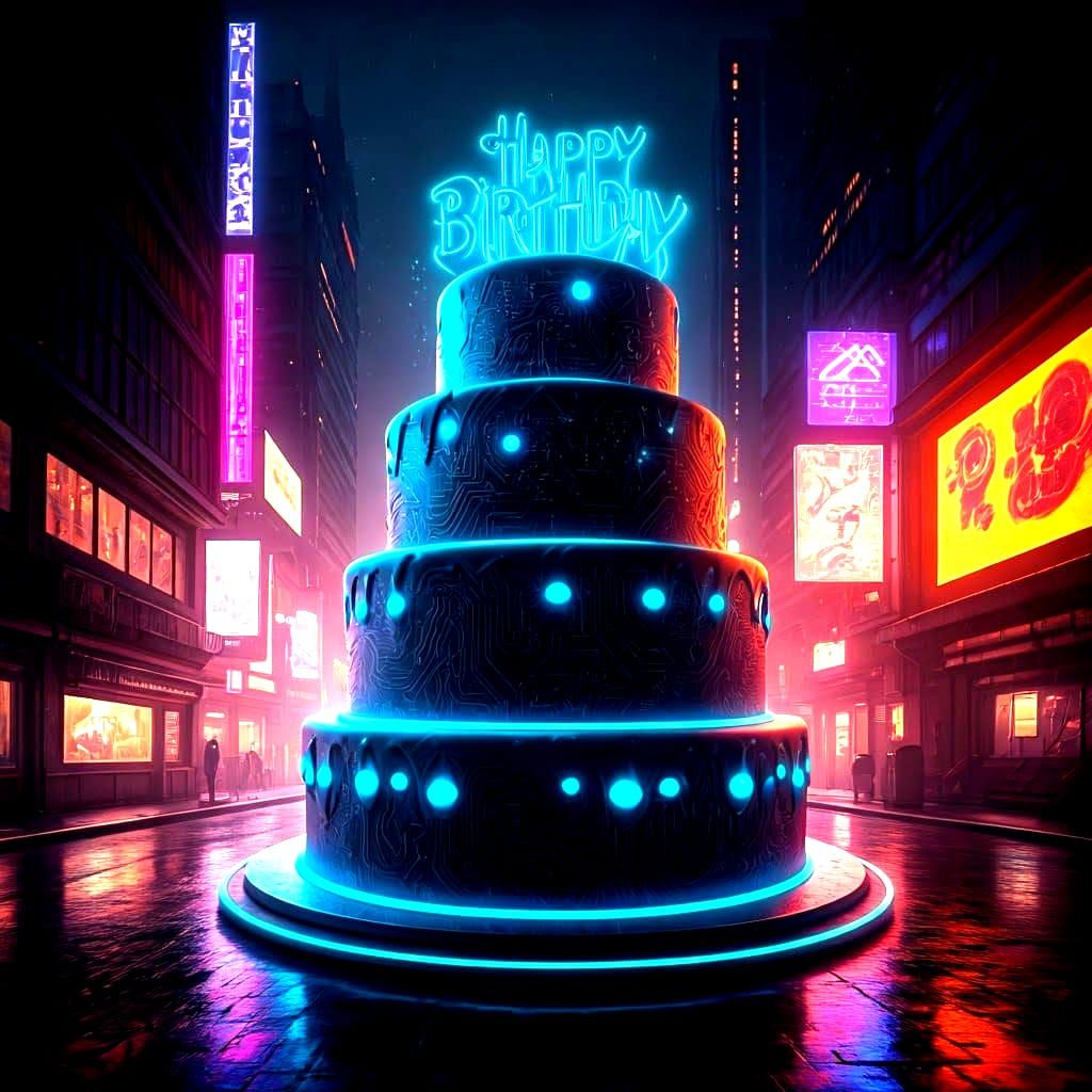 Cyberpunk Birthday Cake - Glowing Neon Cyberpunk Birthday Ca...