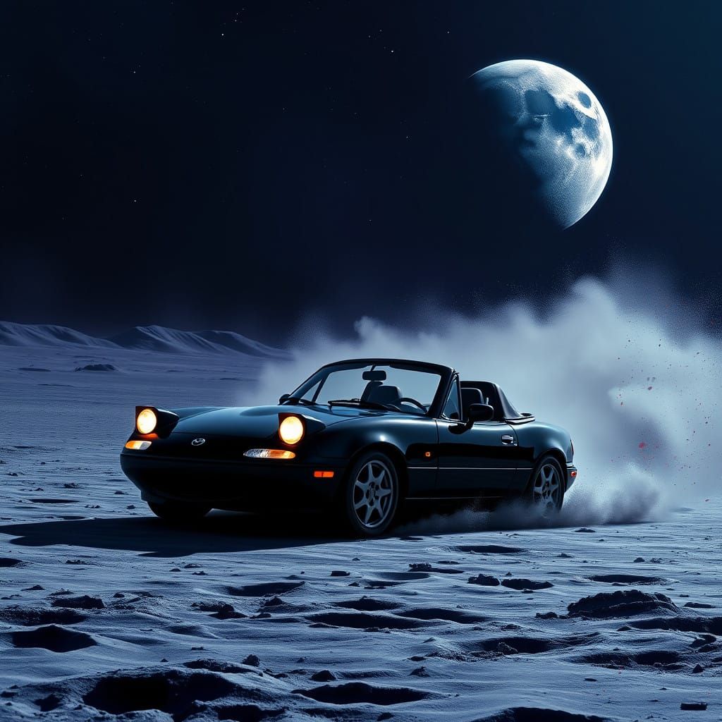 Futuristic Mazda Miata Speeds Across the Moon's Su... - AI Art