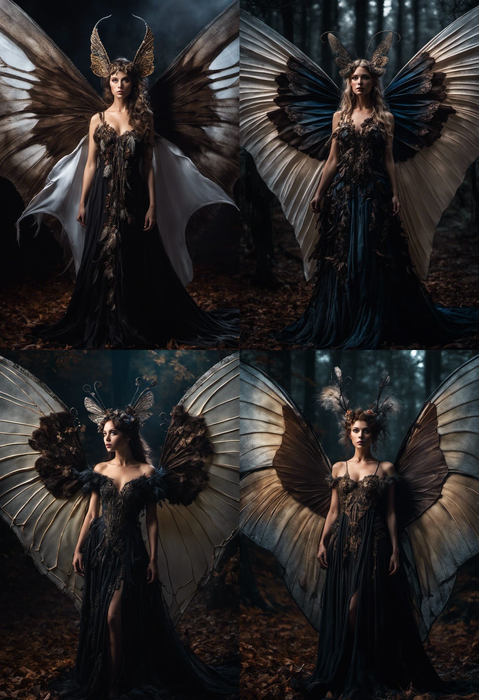 Epic photography, "beautiful dark moth demon, feathered moth wings ...