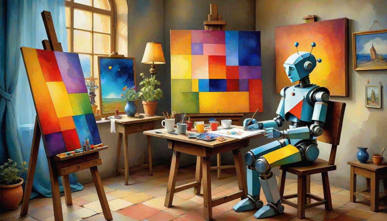 patchwork very human male robot with artificial intelligence stands in ...